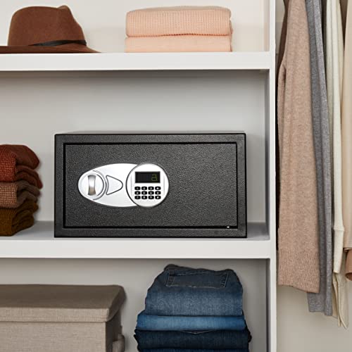 Amazon Basics Steel Security Safe with Programmable Electronic Keypad - Secure Cash, Jewelry, ID Documents - Black, 1 Cubic Feet, 16.93"W x 14.57"D x 9.06"H