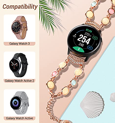 TiMOVO Beaded Fashion Band Compatible with Galaxy Watch Active 2/Active/Galaxy Watch 7/6/5/4 40mm 44mm, Elastic Beaded Night Luminous Beads Band Strap for Women, Rose Gold