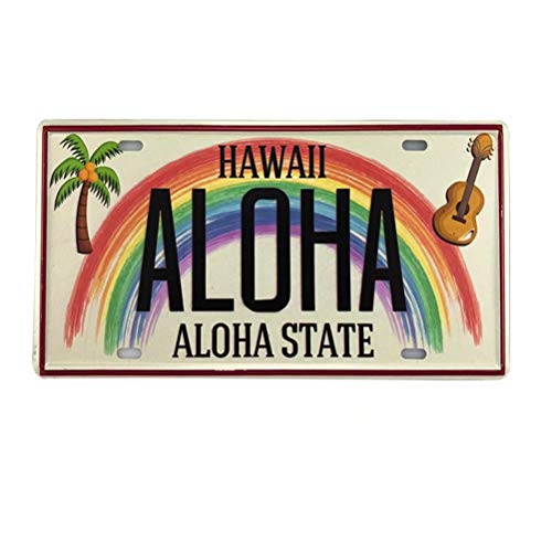 Angeloken New Retro Vintage License Plate Hawaiian Aloha State Tin Sign for Home Decor Wall Plaque 6''x12''