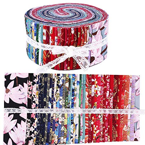 Roll Up Cotton Fabric Quilting Strips, Jelly Roll Fabric, Cotton Craft Fabric Bundle, Patchwork Craft Cotton Quilting Fabric, Cotton Fabric, Quilting Fabric with Different Patterns for Crafts