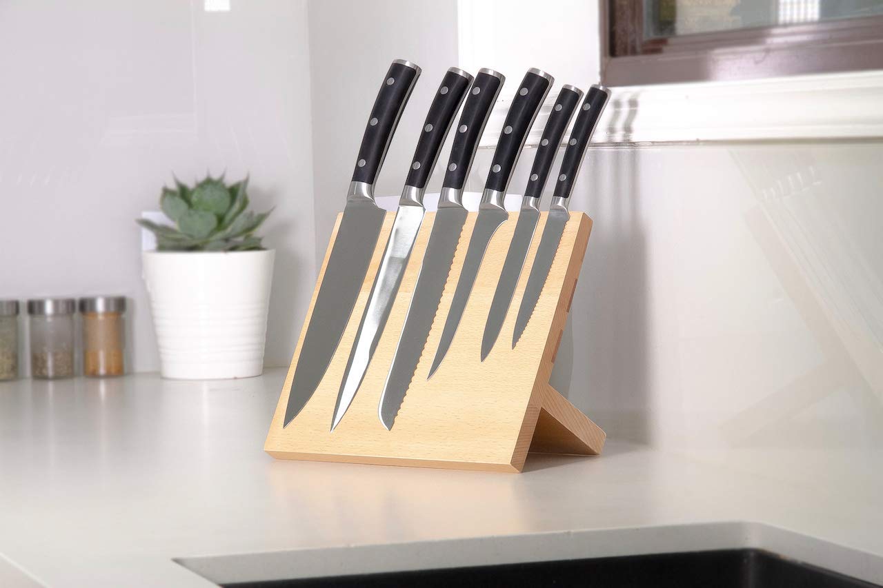 Beechwood Magnetic Knife Block, knife storage Holder stand, Knives organizer shelf rack with powerful magnetic, Large Capacity Kitchen Cutlery Display Stand (10 inch x 8.5 inch)