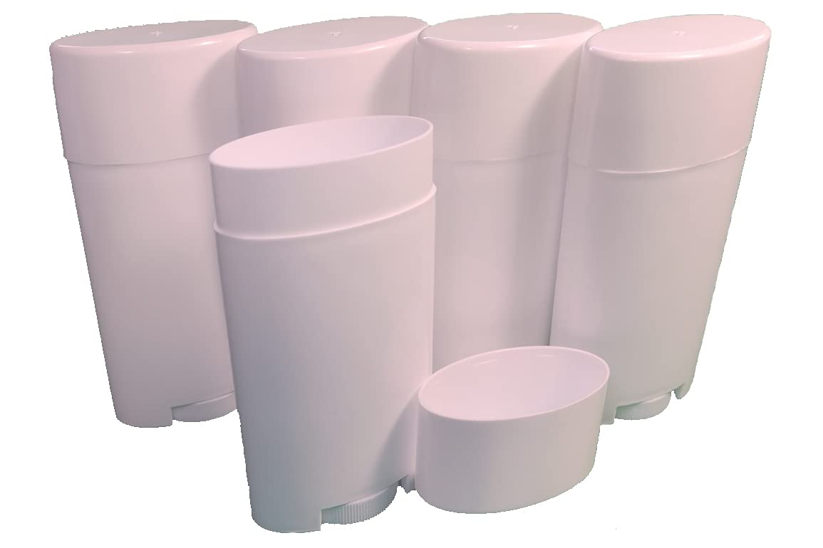 Dropper Stop 5 Pack - Empty Deodorant Containers (2.5 Oz Capacity, Top-Fill, Flat Top Lid, White)