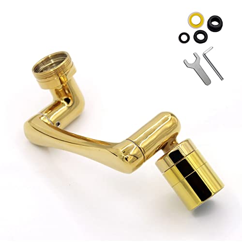 1440° Rotating Faucet Extender, 1080°+360° Large-Angle Splash Filter Faucet Aerator, with 2 Water Outlet Modes, Universal Brass Splash Filter Faucet Extension for Kitchen and Bathroom Sink, Golden