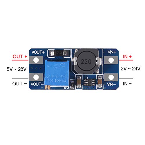 AITRIP 20pcs MT3608 DC-DC Boost Converter 2A Adjustable Step Up Module Voltage Regulator Board Input Voltage 2V-24V to 5V-28V Output Voltage for Arduino