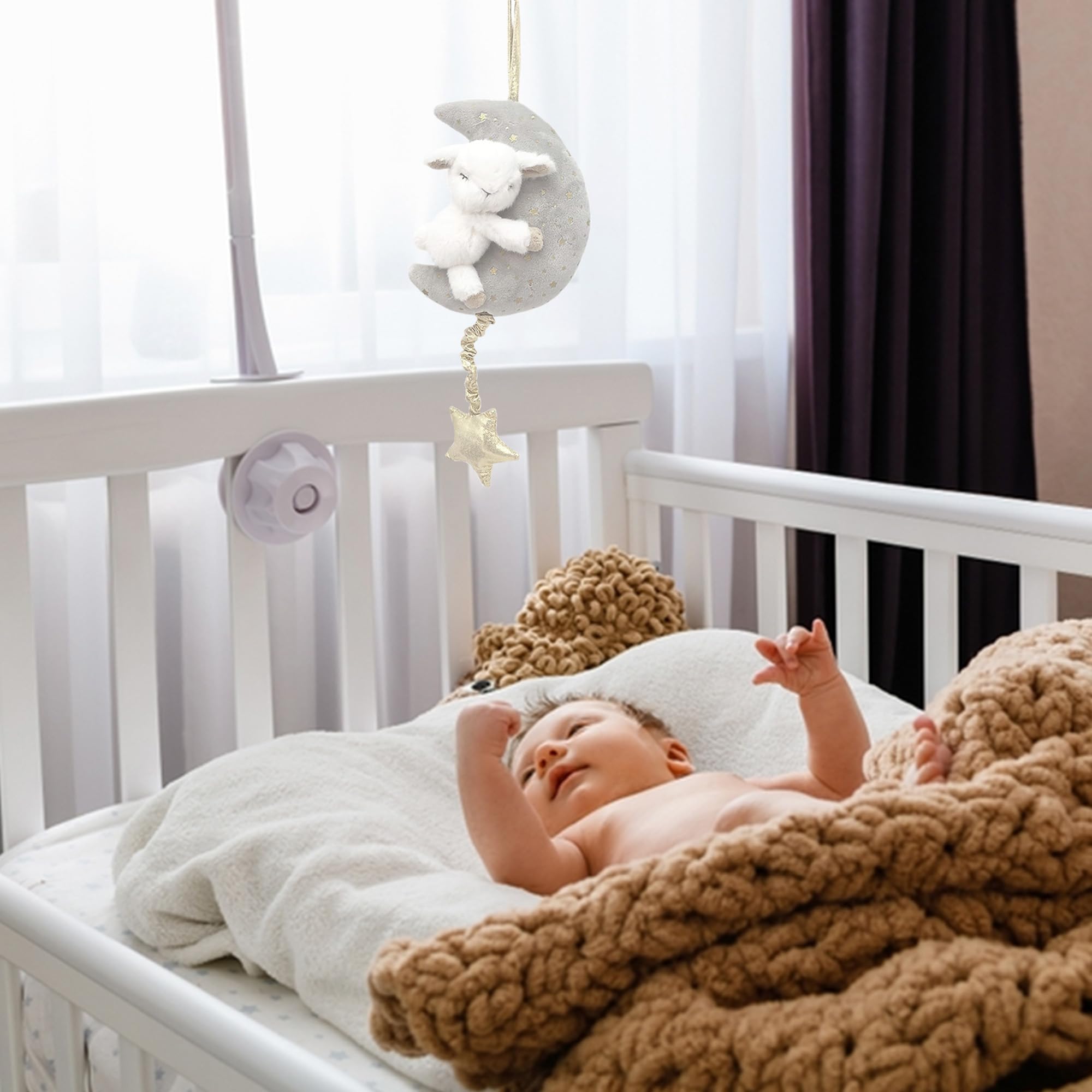 MON AMI Lamb and Moon Soft Plush Musical Toy β 12β, Nursery Mobile, Infant Toys, Soft Hanging Plush Stroller Toy, Musical Mobile for Cribs