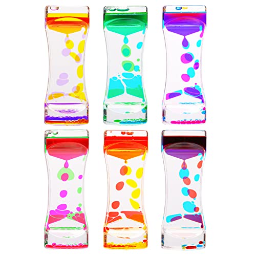 CAILINK Liquid Motion Bubbler, 6 Pack Relaxing Toys for Sensory Play,Stress Relief ADHD Fidget Water Timers,Calm Colorful Hourglass for Kids and Adults,Home Office Desk Decor