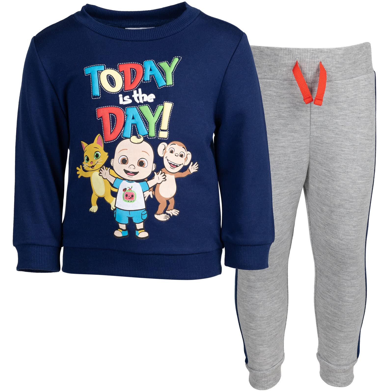CoComelon Kiki Cat Mochi JJ Infant Baby Boys Fleece Sweatshirt and Jogger Pants Set Navy/Gray 18 Months