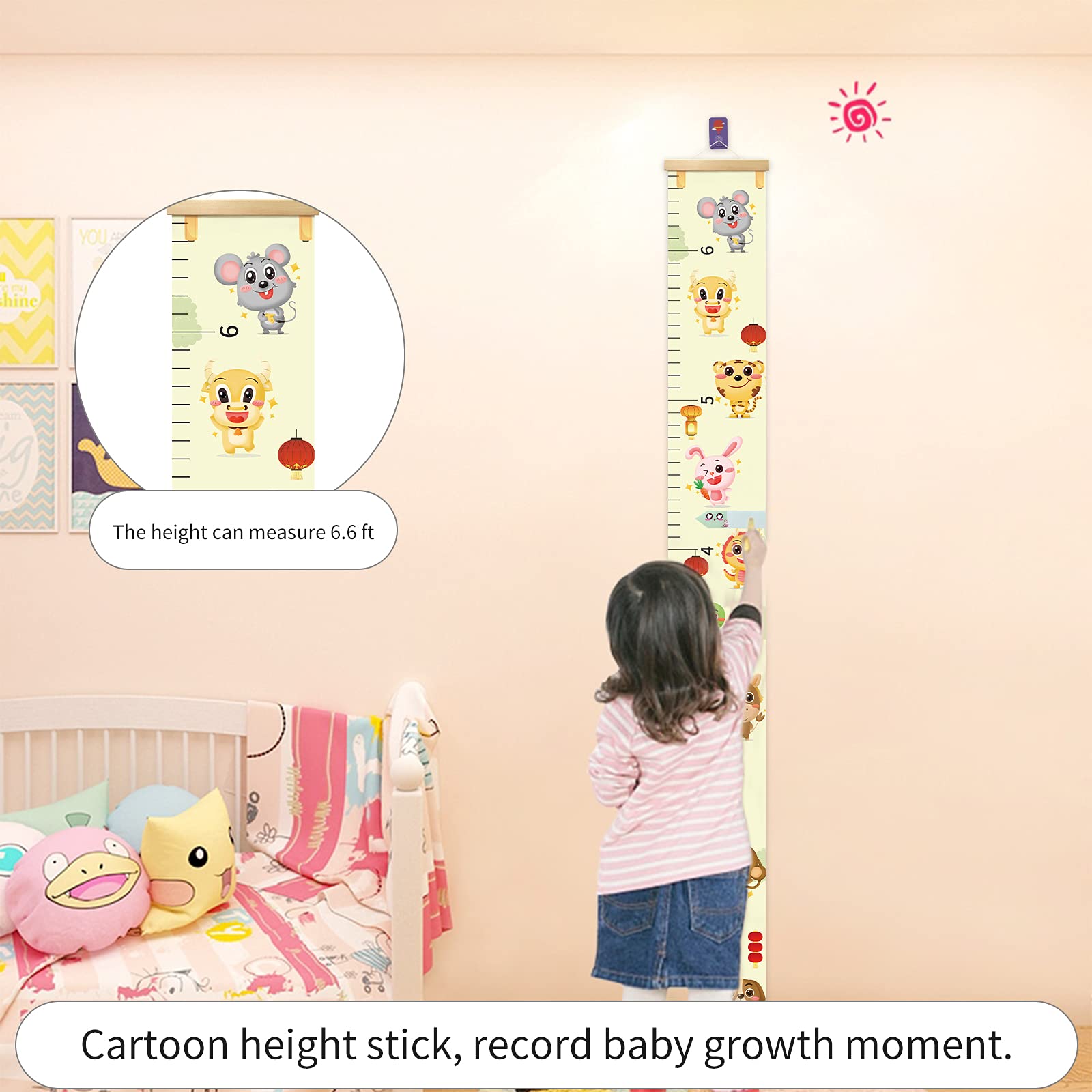 by Unbranded Growth Chart for Kids,Upgrade Removable Baby Growth Chart for Wall with Marker Stickers,Hooks,Canvas Height Measuring Rulers for Boys Girls (Dinosaur)