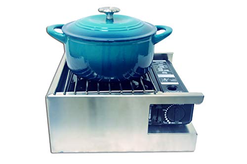 Butane stove silver frame, Stainless steel, Windproof, Kitchen, Indoor-Outdoor, Housing, 14''Lx12''Wx5.5''H