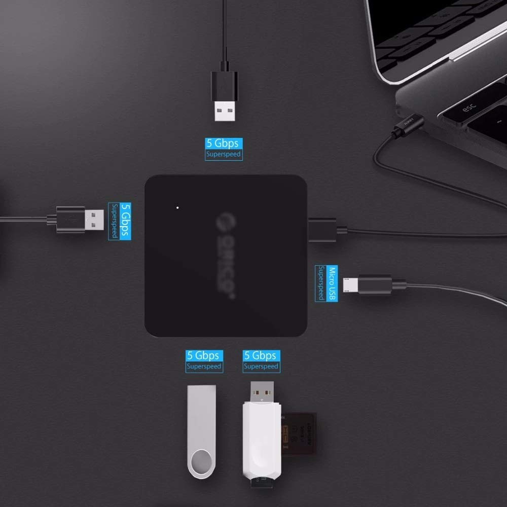 SHYPT Super Speed 4 Port USB HUB 3.0 Portable OTG HUB USB Splitter with Micro B Power Port for MacBook Laptop PC Tablet