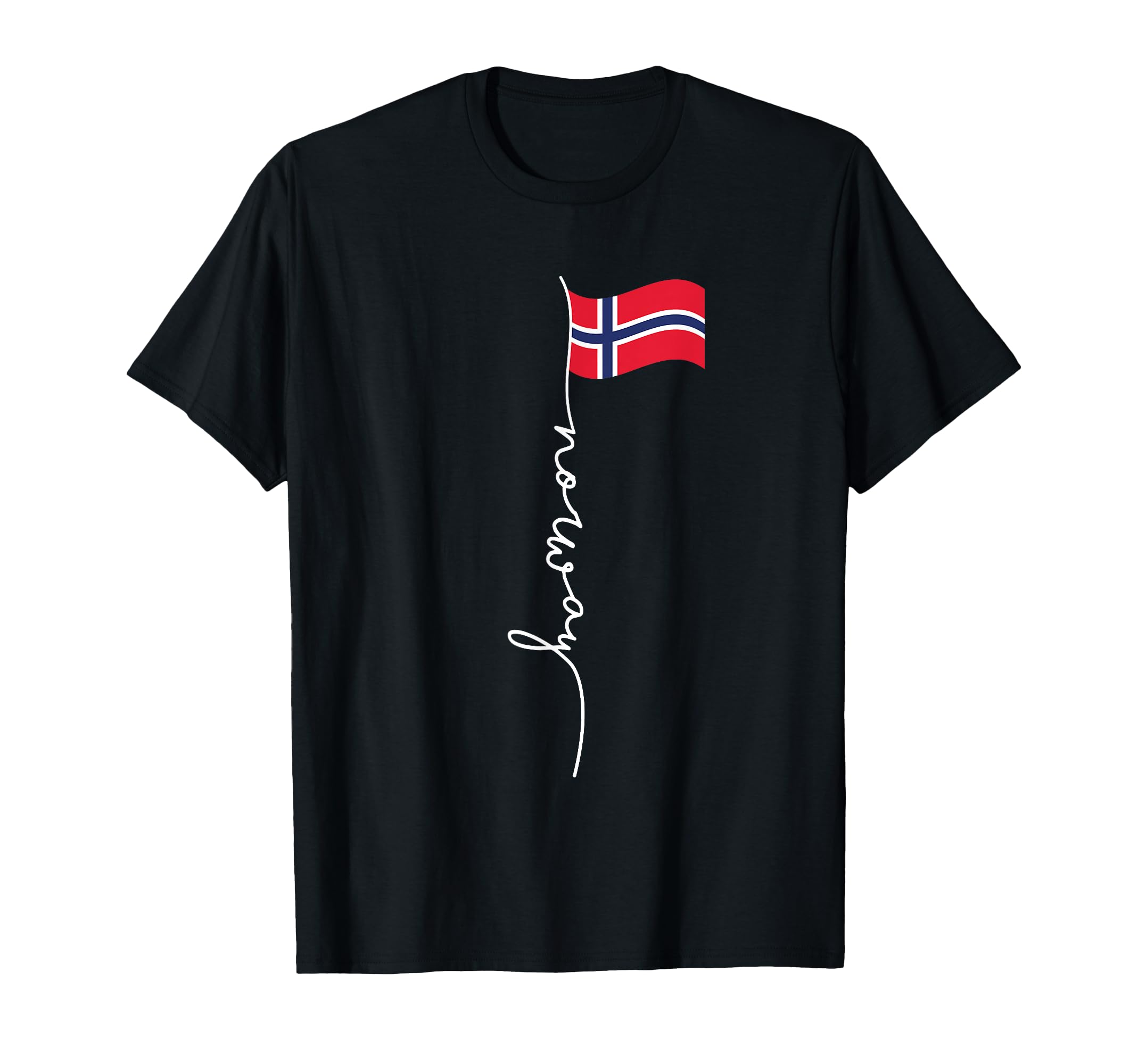 Family Heritage Gifts Norway Signature Flag Pole - Patriotic Norwegian Flag T-Shirt, Black, Small
