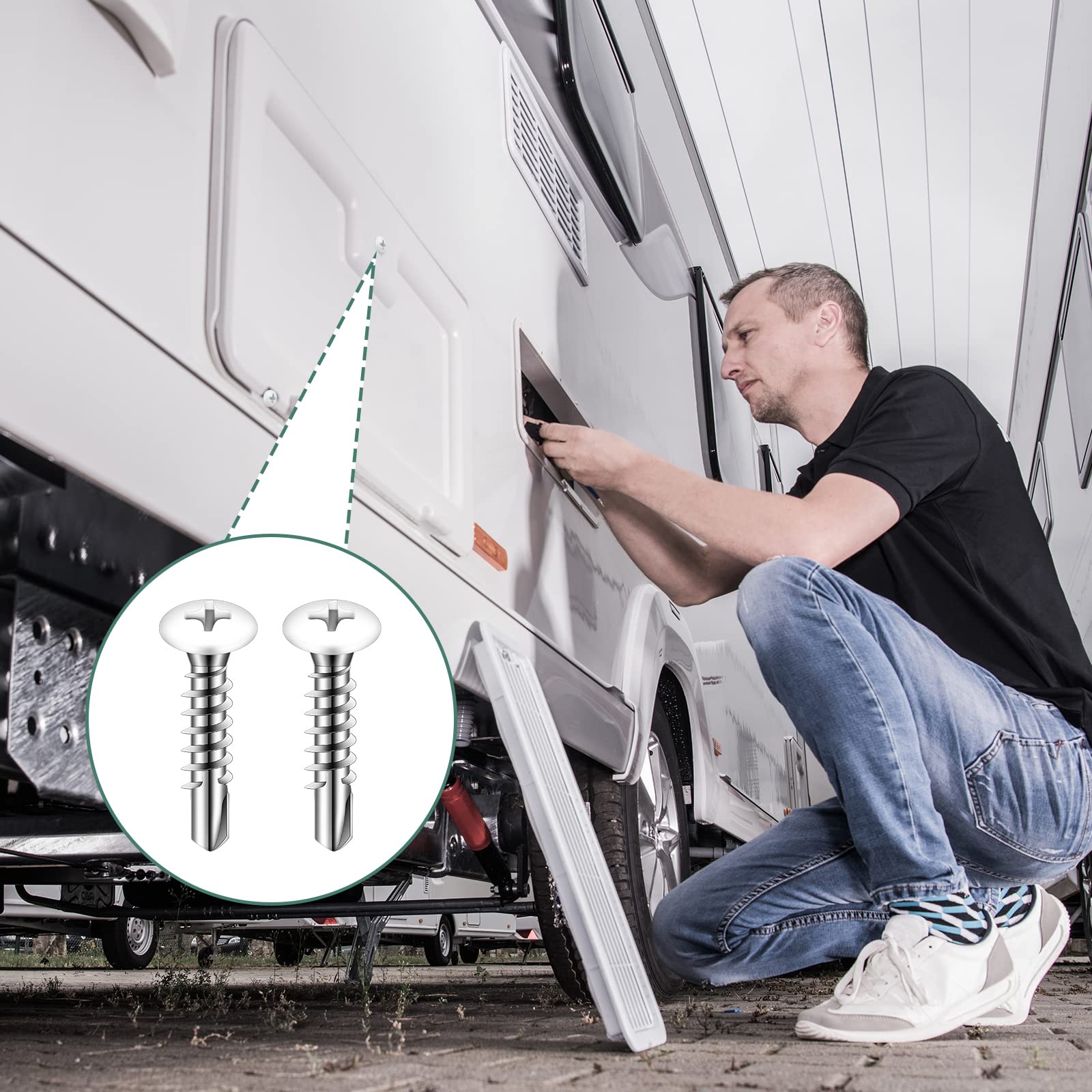 120 Pcs #8 White Pan Head Screw White Sheet Metal Screws Self Tapping Screws for Metal Quad Drive Self Tapping Drill Screws Cargo RV Exterior Fasteners, Enclosed Trailer Repair Screws,3 Sizes
