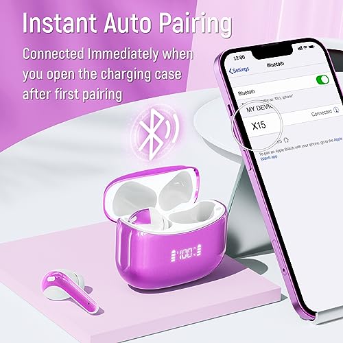 2 Sets Wireless Earbuds Bluetooth Headphones 60H Playtime Ear Buds with LED Power Display Charging Case Earphones in-Ear Earbud with Microphone for Android Cell Phone Gaming PC Laptop Green + Purple