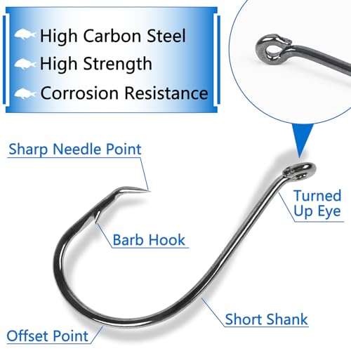 150PCS Fishing Hooks Circle Hooks, 2X Strong High Carbon Steel Freshwater Saltwater Octopus Catfish Hooks Offset Bulk Fishing Hooks Set #1 1/0 2/0 3/0 4/0 5/0