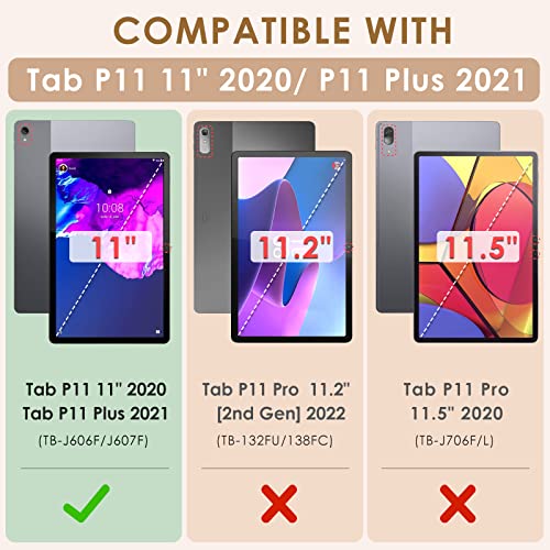 Smart Slim Case for Lenovo Tab P11 2020 (TB-J606F) & Tab P11 Plus 2021 (TB-J616F/J607F) ,【Auto Sleep/Wake】Ultra Thin Folio Leather Protective Book Cover Hard Back Shell+Tri-fold Magnetic Stand/Closure