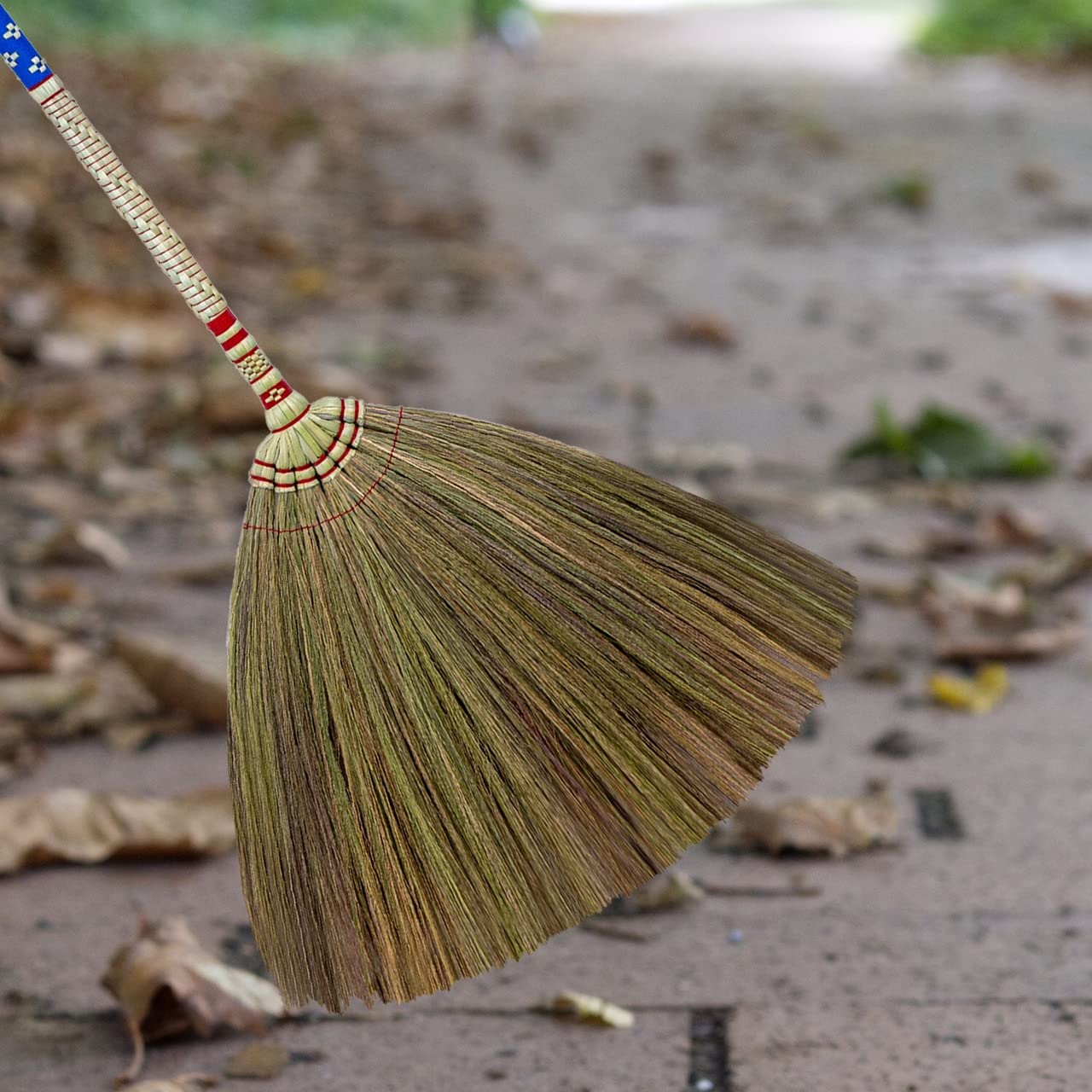2 in 1 Natural Grass Broom Set by SN SKENNOVA -Traditional Sweeping Broom Thai Handmade Broom Handmade Kitchen Broom Asian Broom (26" 40")