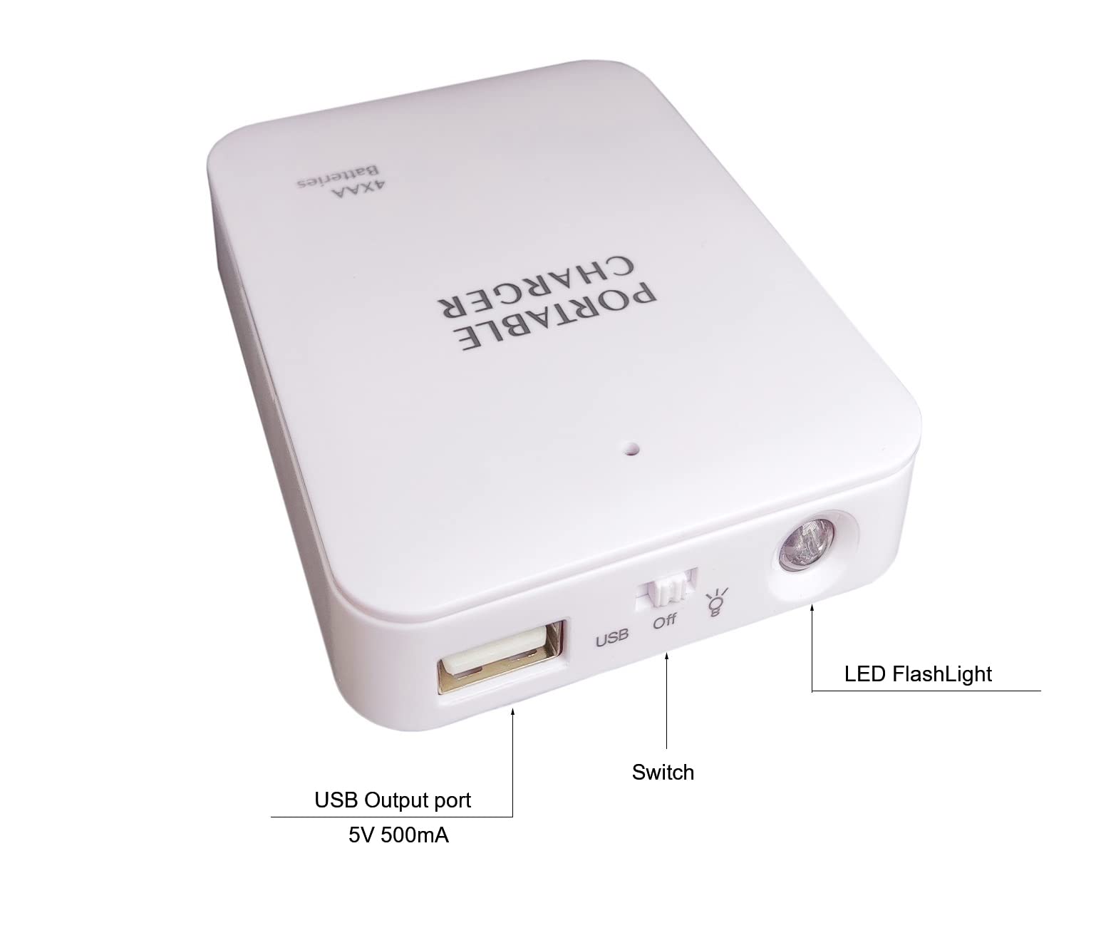 Bytcew Portable AA Battery Holder Box Case USB Port for Travel Emergency Charger with Switch and LED Light, Charger for Phone, Power Supply for MP3/MP4 player, iPod, Fairy Strip Lights