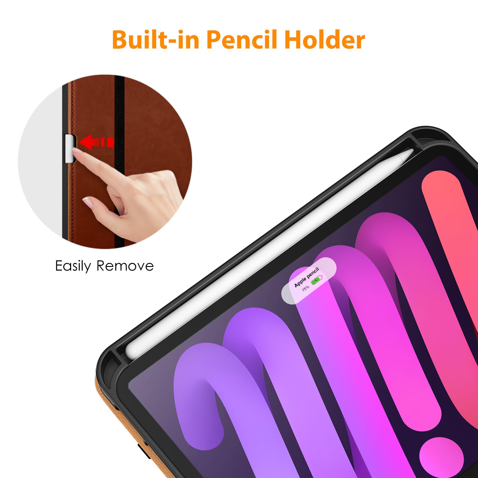 DTTO for iPad Mini 7th/6th Generation Case 8.3 Inch 2024/2021, Premium Leather Business Folio Stand Cover for iPad Mini 7 (A17 Pro) / Mini 6 with Pencil Holder-Multiple Viewing Angles, Brown