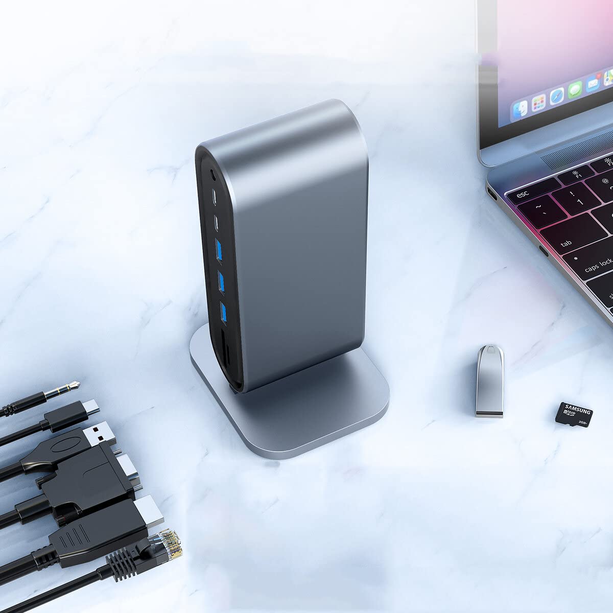 13 in 1 USB-C Hub Docking Station Adapter with 1 * USB 3.0/3 * USB 2.0/100W Type-C PD/3 * Type-C/4K HD Display Video Outputs/RJ45 Internet Port/3.5mm Audio Jack/VGA/SD TF Memory Card Readers