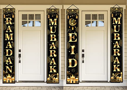 2 In 1 Ramadan and Eid Door Banner, Ramadan and Eid Decorations for Home, Ramadan Banner Decorations, Eid Mubarak Door Sign, Ramadan Door Decoration, Eid Mubarak Door Banner for Indoor Outdoor tineit