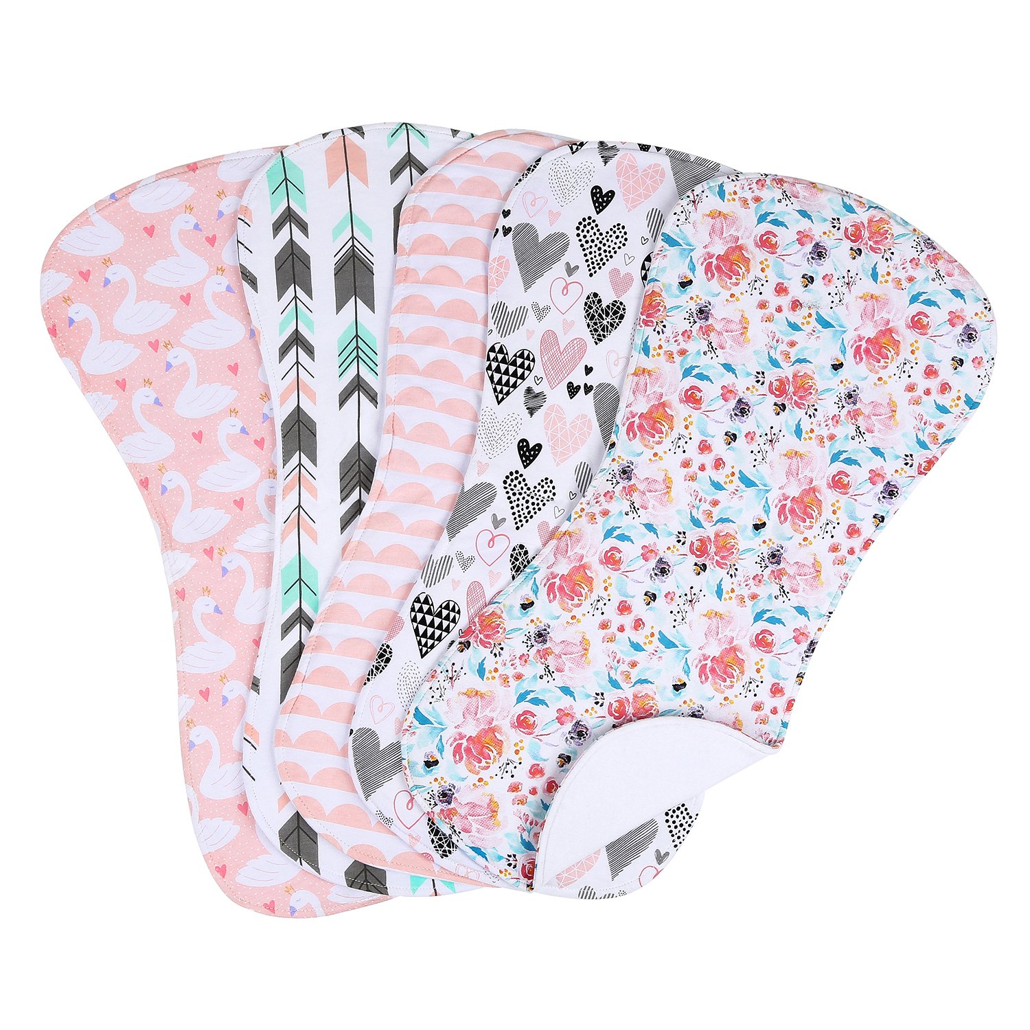 5-Pack Baby Burp Cloths for Girls, Triple Layer, 100% Organic Cotton, Soft and Absorbent Towels, Burping Rags for Newborns by MiiYoung