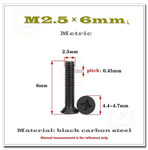 100pcs M2.5-0.45×6mm Laptop Notebook Computer Carbon Steel Screws Kit Set, Flat Head Phillips Cross Screw Assortments, Countersunk ssd Screws for SSD Toshiba DELL Sony Samsung