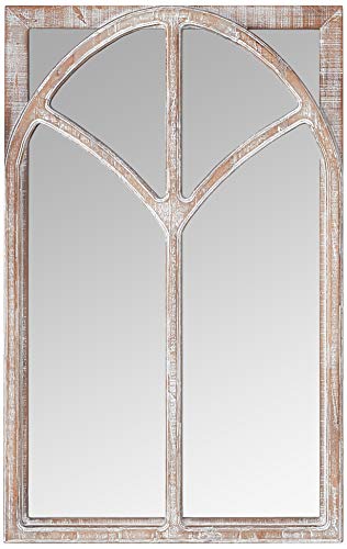 Amazon Brand - Ravenna Home Vintage Arched Whitewashed Wooden Mantel Wall Mount Mirror, 31"H, Whitewash