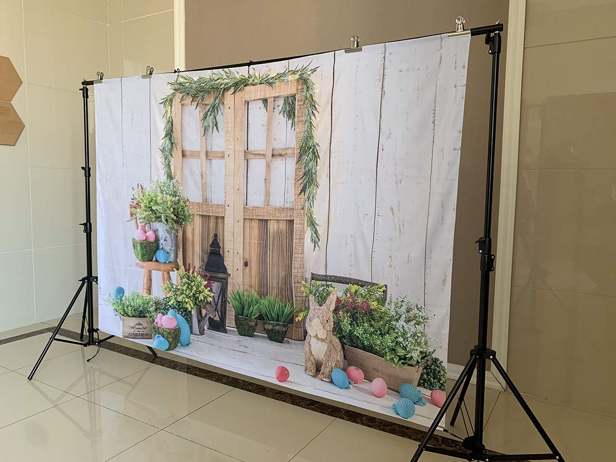 7x5ft Spring Easter Photography Backdrops Wood Barn Eggs Flowers Happy Easter Background for Photo