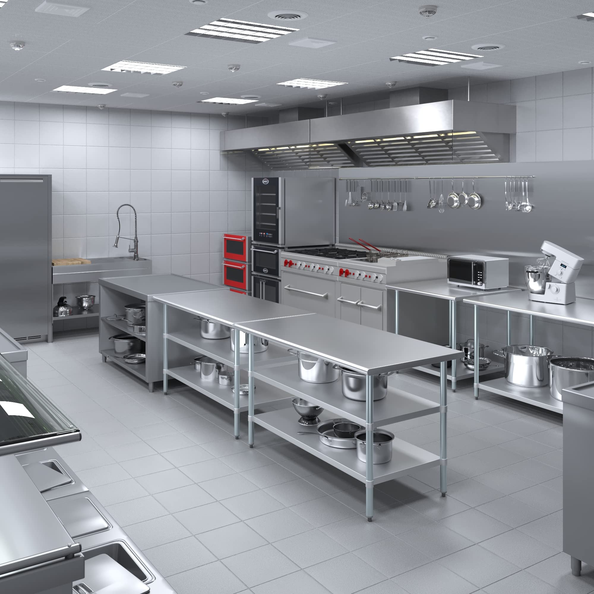 60" Long X 30" Deep Stainless Steel Work Table with 2 Shelves | Metal Food Prep Station | Commercial & Residential NSF Utility Table