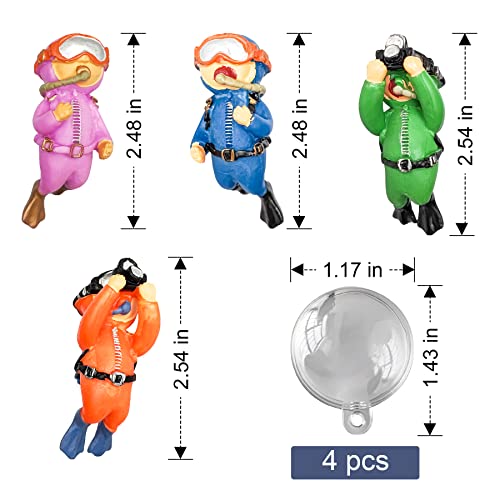 4 Pack Floating Fish Tank Decorations,Cute Little Diver Aquarium Decoration Cartoon Fish Playmate with Floating Device Fish Tank Accessories
