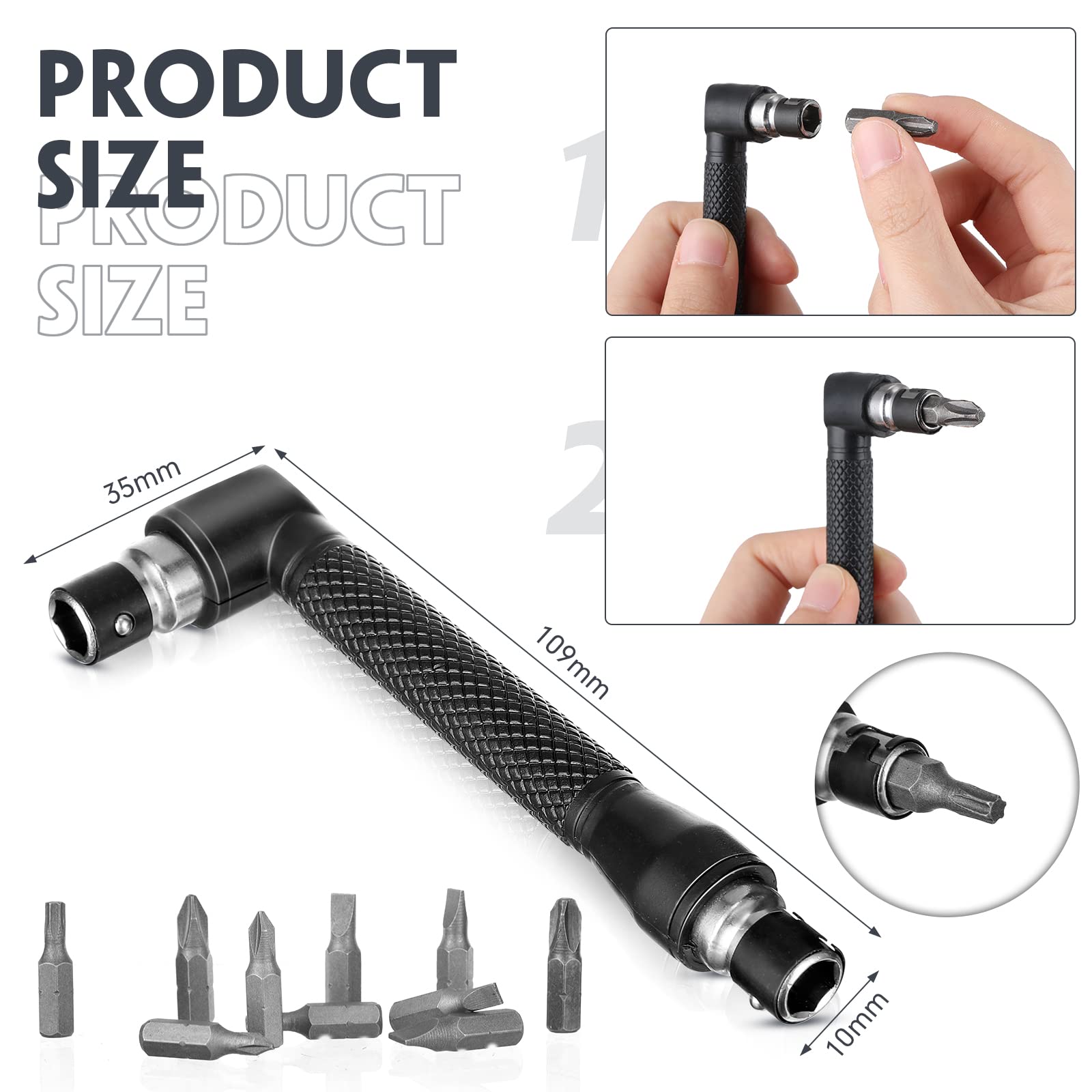 14 Pcs Flexible Drill Bit Extension Set 1/4 Inch Hex Shank Bendable Drill Bit Extension 105 Right Angle Drill 90 Right Angle Screwdriver Bits 10 Short Screwdriver Bits Electric Hand Tool