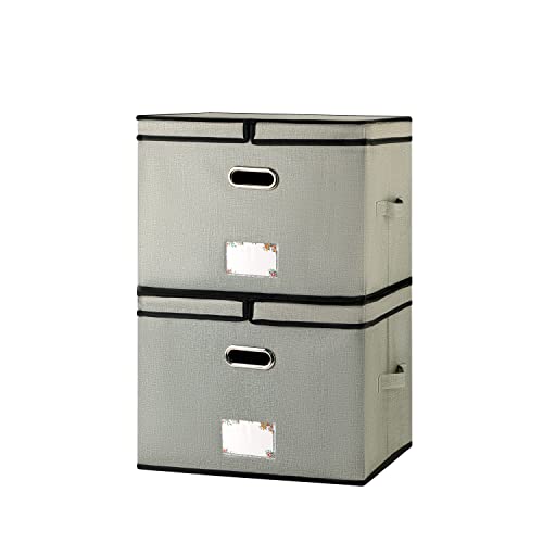 2 Pack Foldable Large Storage Bins with Lids , Stackable Storage Bins with Lids, Fabric Storage Bins Boxes Organizer Containers with PP Board, Collapsible Closet Bins with Label Window for Organizing Closet Shelves Nursery Room-Cyan.