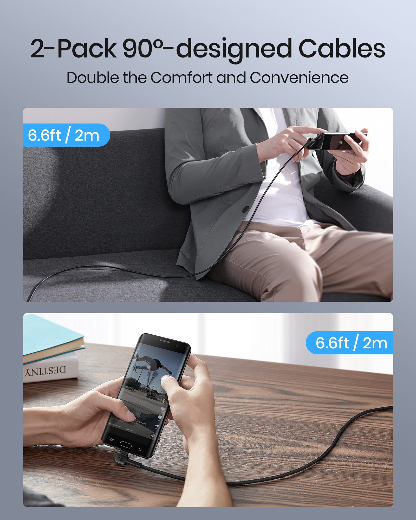 Micro USB Cable, INIU [2 Pack 6.6ft] 3.1A QC 3.0 Fast Charging Micro Android Phone Charger, Braided Micro USB Charge for Samsung Galaxy S7 S6 and Edge Note 6 Sony Tablet Kindle PS4 Android Devices etc