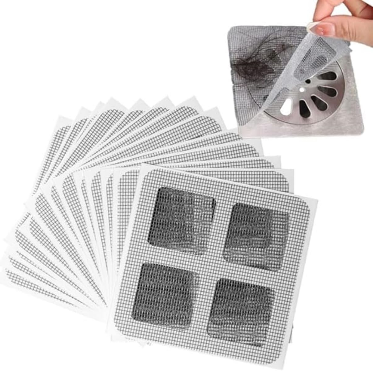 100Pcs Disposable Floor Drain Sticker,Shower Drain Hair Catcher Mesh Stickers,Bathtub Hair Stopper Shower Sink Drain Strainer Screen Catcher,Mesh Drain Cover for Laundry Kitchen Bathroom (10)