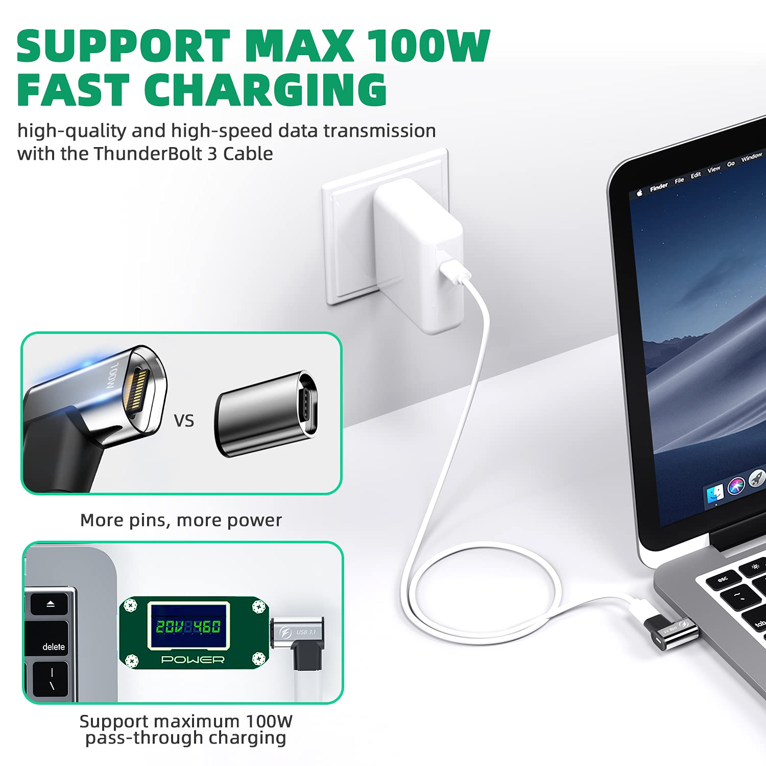 DuHeSin USB C Magnetic Adapter, (2 Pack) Magnetic USB C Adapter, 24Pins USB3.1 10Gbps Data Transfer 4K 60Hz Video PD 100w Charge Compatible with MacBook Pro/Air USB-C Laptop
