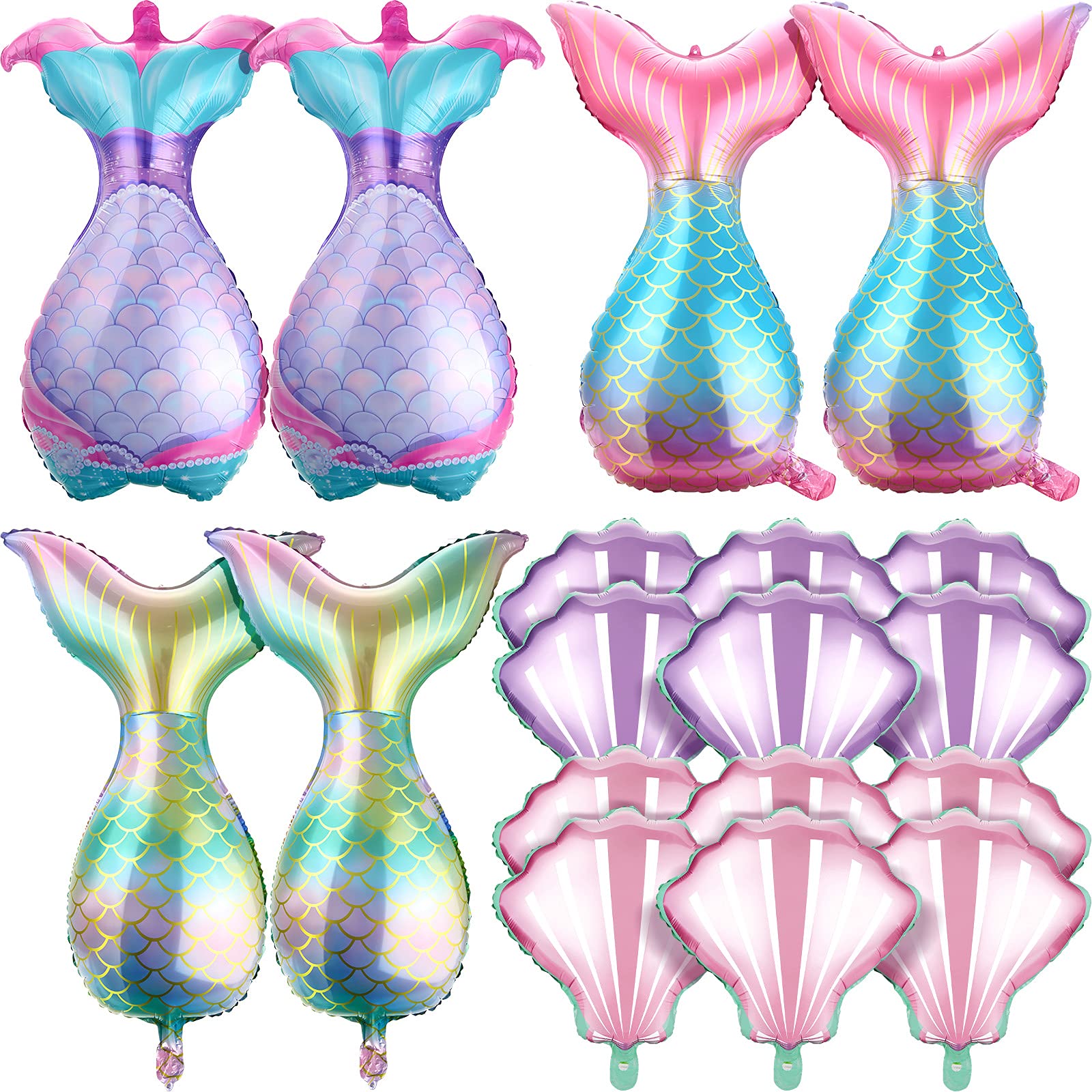18 Pieces Mermaid Tail Balloons and Shell Balloons Aluminum Foil Balloons Aluminum Foil Balloons Mermaid Theme Party Supplies for Wedding Birthday Decorations, 5 Colors