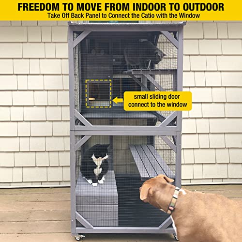 Aivituvin Cat House Outdoor Catio Cat Enclosures on Wheels70.9 Kitty House with Upgraded Resting Box,Waterproof Roof
