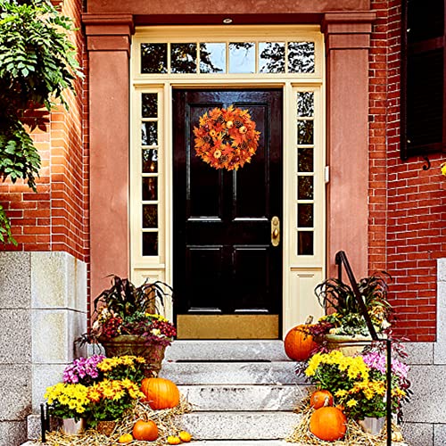 22β Fall Wreath for Front Door, Autumn Wreath with Pine Cones Pumpkin Maple Leaf, Thanksgiving Fall Wreath for Home, Wall, Porch, Windows, Suitable for Outside/Indoor, Holiday, Party, Weddings