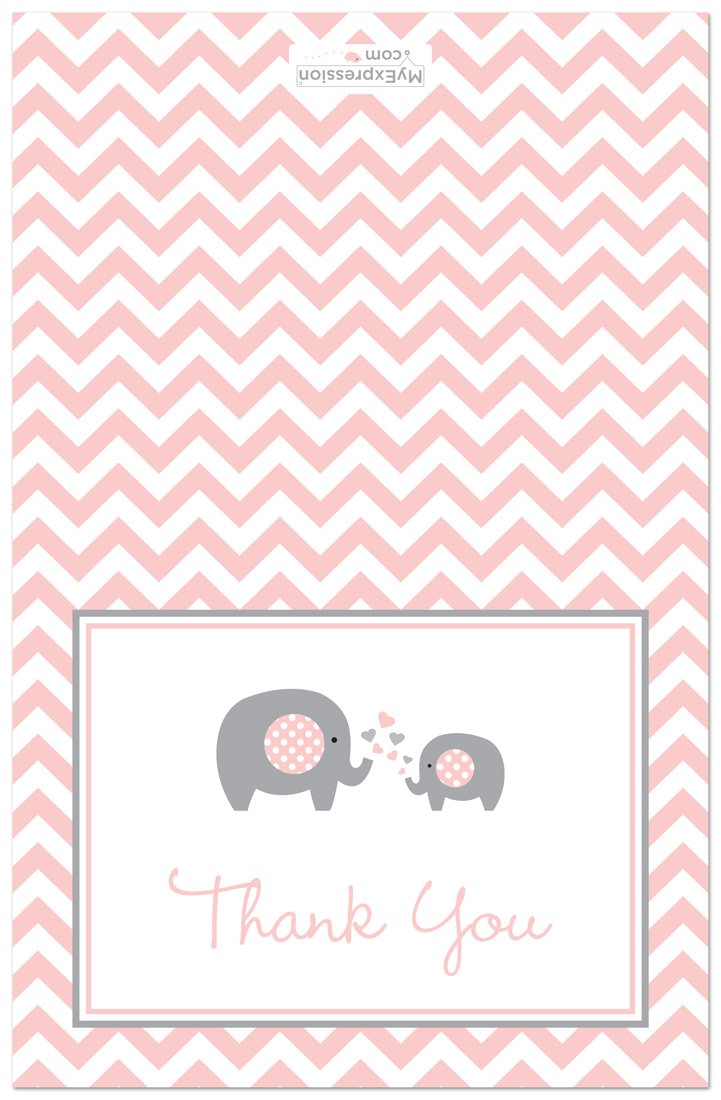 50 Cnt Pink Grey Chevron Elephant Baby Thank You Cards