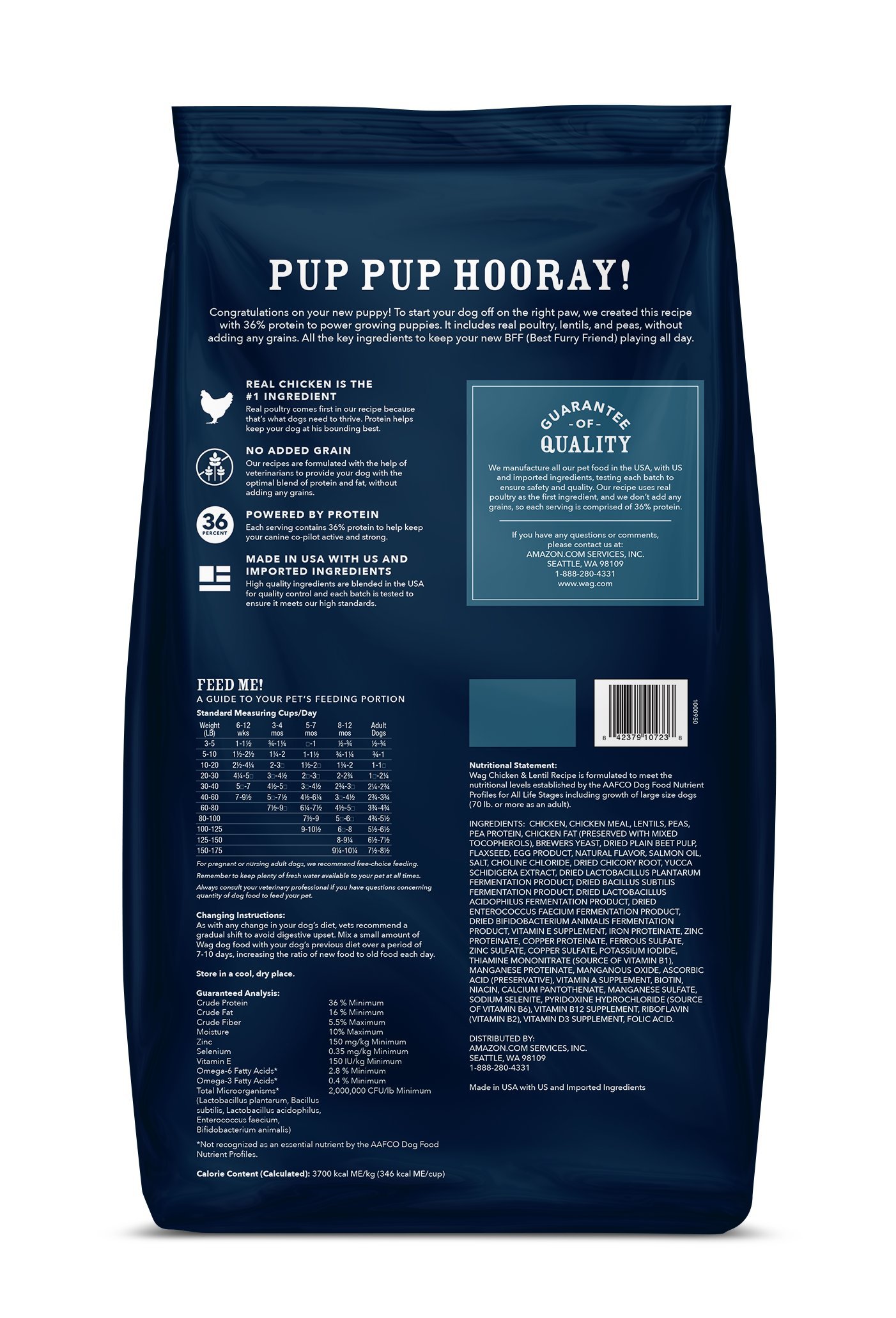 Amazon Brand - Wag Grain Free Dry Dog Food for Puppies, Chicken & Lentil Recipe (15 lb. Bag)