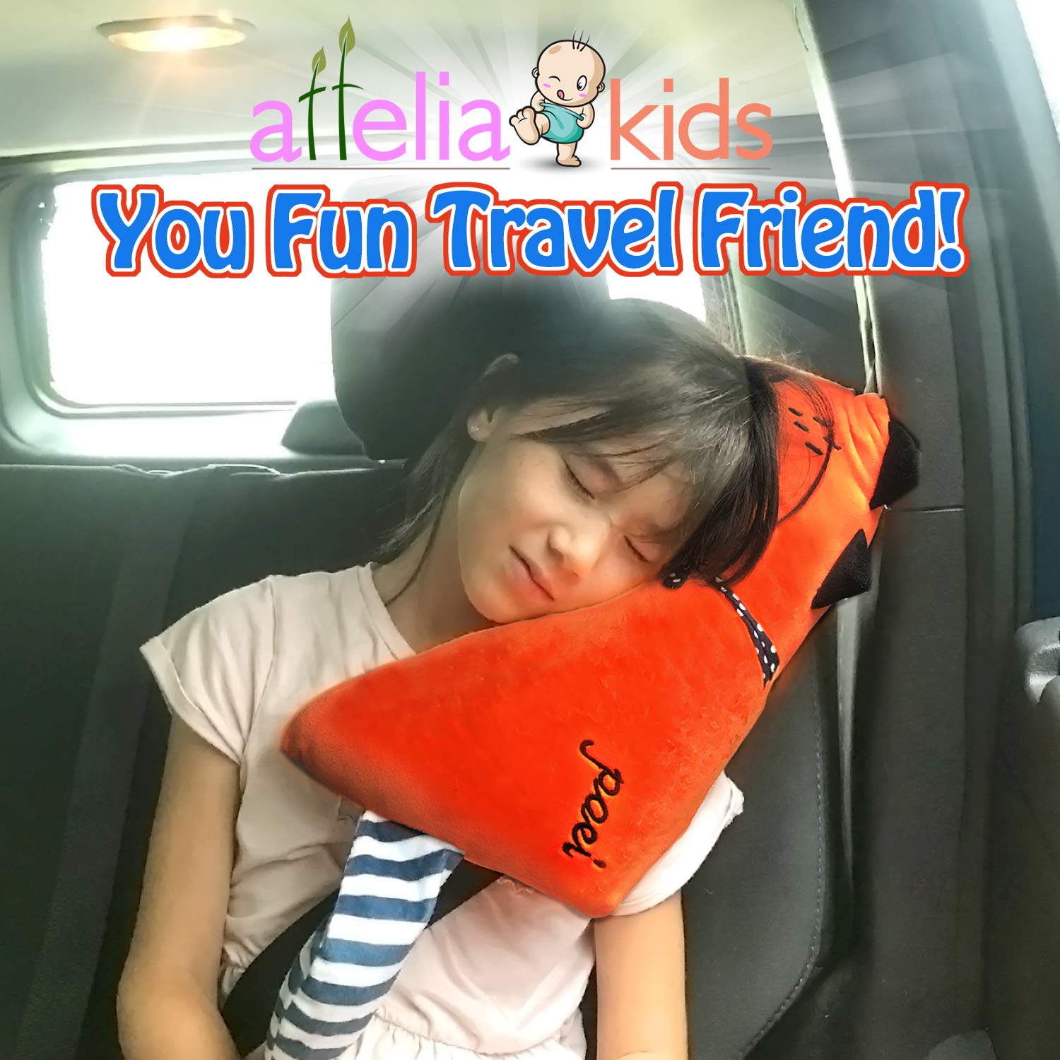 Attelia Kids Car Seat Belt Pillow for Kids, Neck Support Pillow Adjustable Seat Strap Shoulder Pads Road Trip Pillow Seatbelt Buddy (Grey Donkey L)