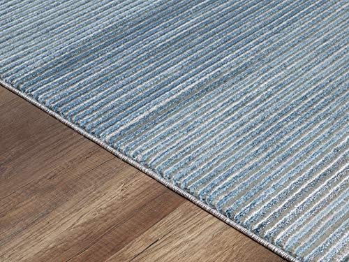 Abani Grey & Blue Minimalist Striped 4' X 6' Area Rug - Rustic Rugged Contemporary Modern Style Accent Rug, Vista Collection Rugs
