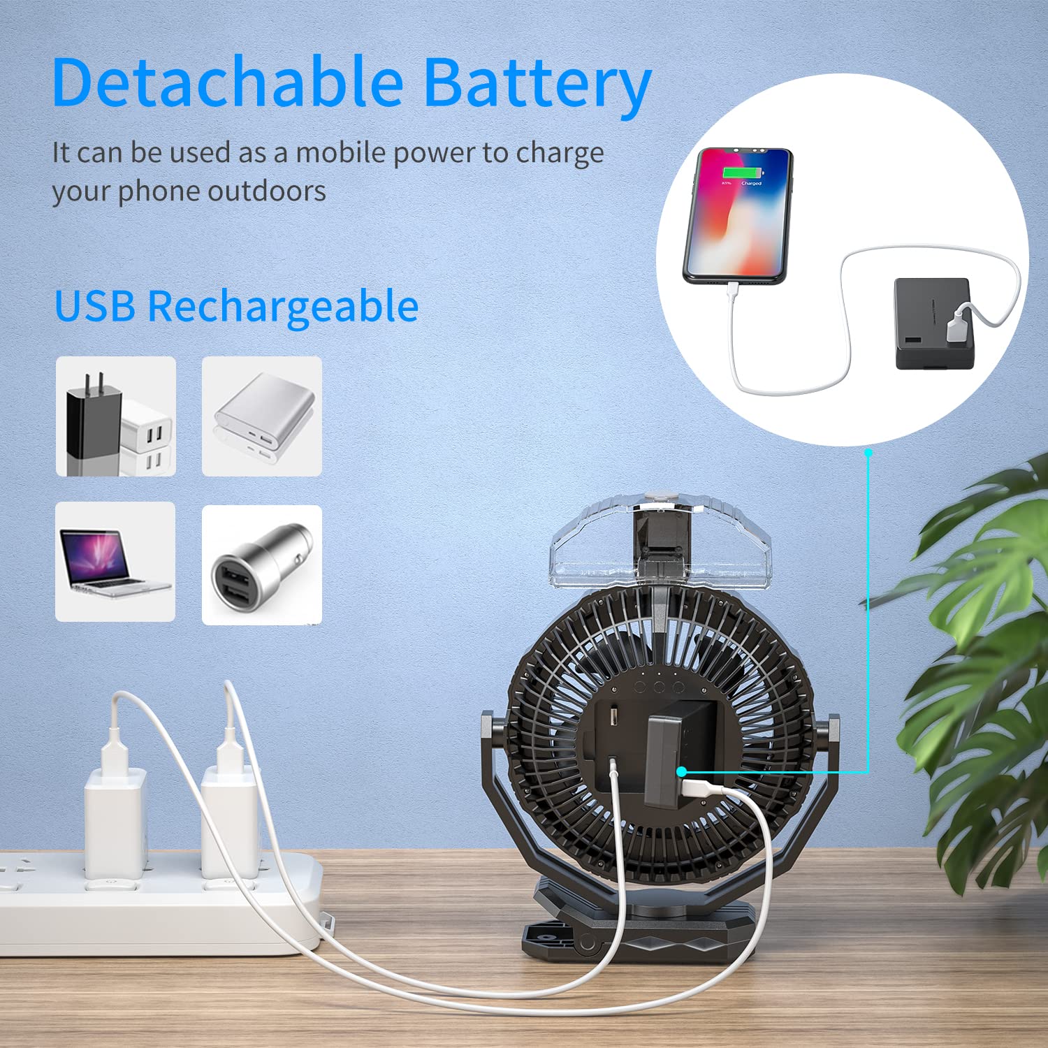 10000mAh Misting Fan Portable with Detachable Water Tank 400ml, 8 Inch Powerful Cool Mist Clip Fan, Battery Operated Rechargeable Fan, 2 Mister Modes, Sleep Timer, LED Lights, for Golf Cart, Outdoors