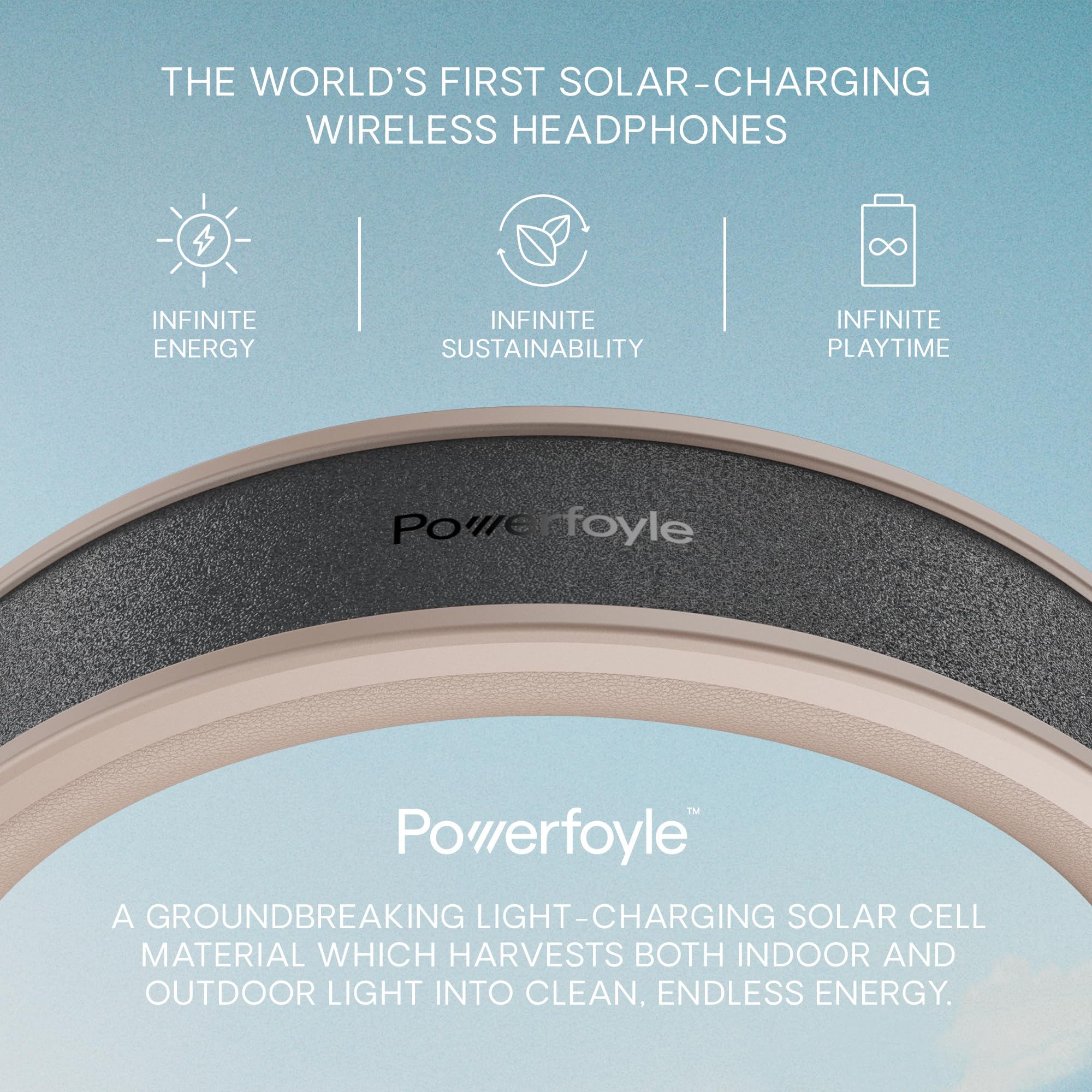 Urbanista Solar Powered Active Noise Cancelling Headphones with Infinite Playtime, Powerfoyle Self Charging Wireless Over Ear Bluetooth 5.0 Earphones, On Ear Detection, Los Angeles, Sand Gold
