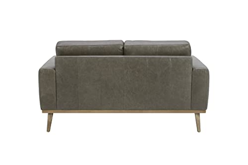 Amazon Brand – Rivet Modern Leather Loveseat Sofa Couch with Wood Base, 63.4"W, Gray