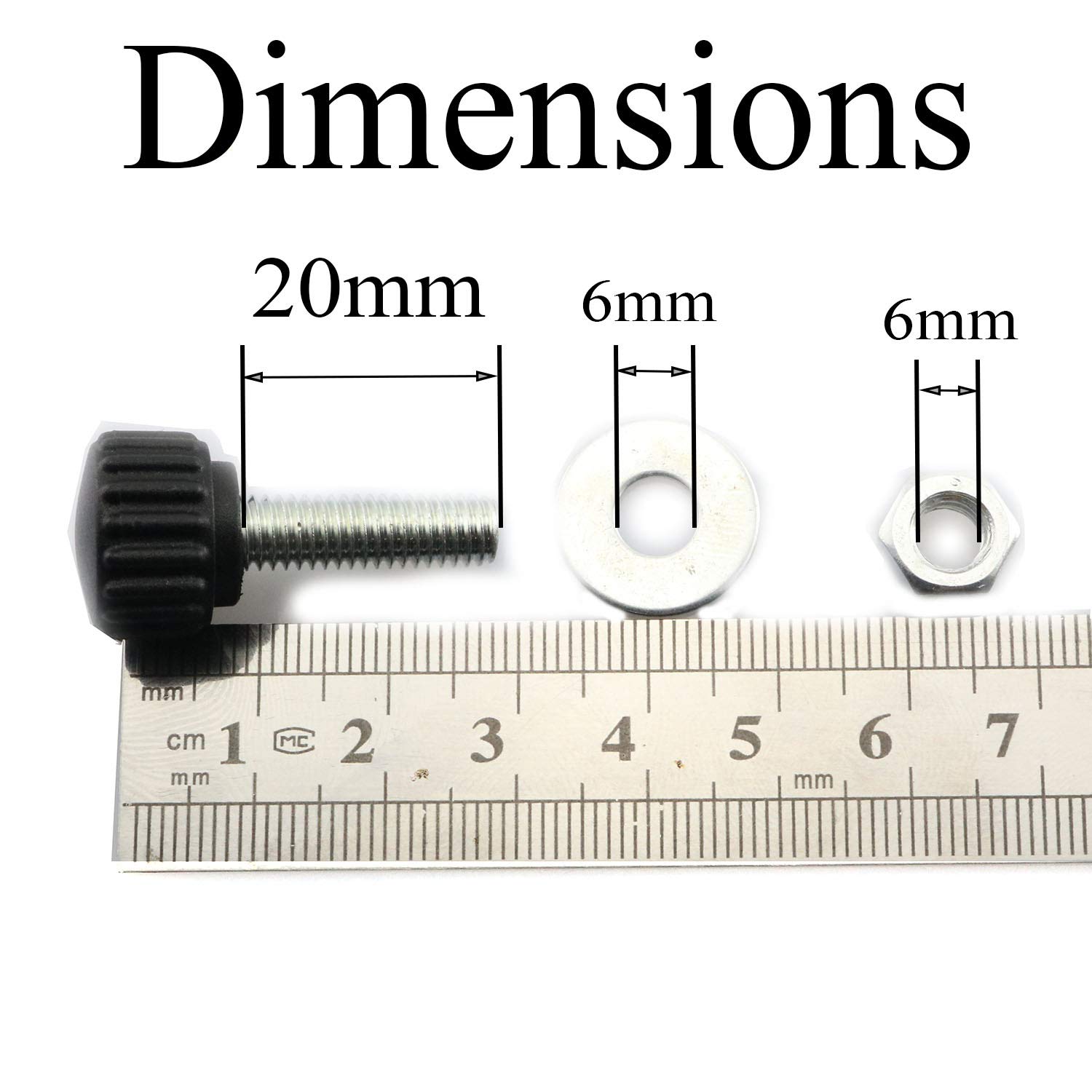 8 Set M6x20 Thumb Screw Plastic Round Shape Head Threaded Knurled Grip Knobs Clamping Screw with Nut Washer