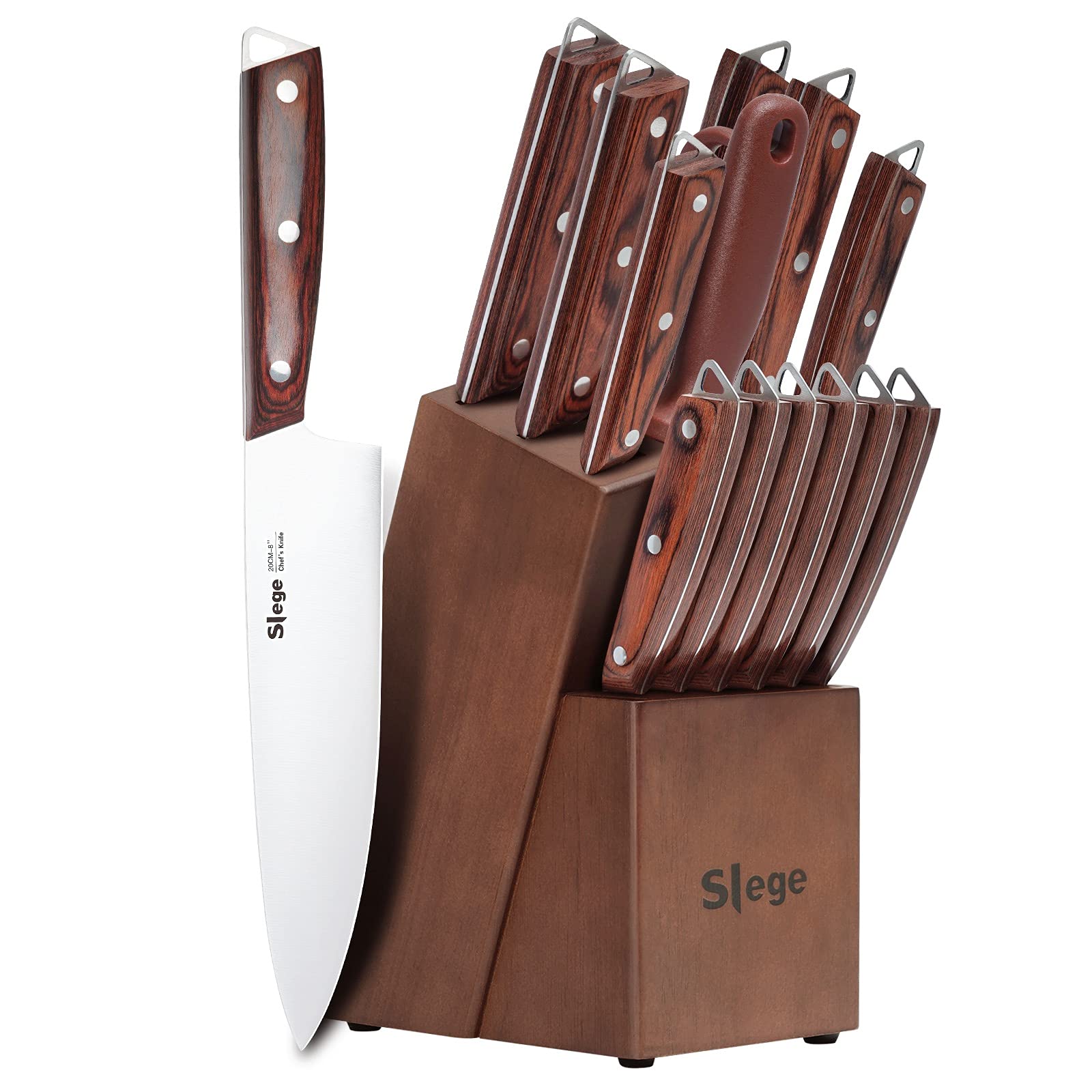 Knife Set,15-Piece Kitchen Knife Set with Block Wooden, Knife Block Set with High carbon stainless steel, Professional Chef Knife Set for Kitchen