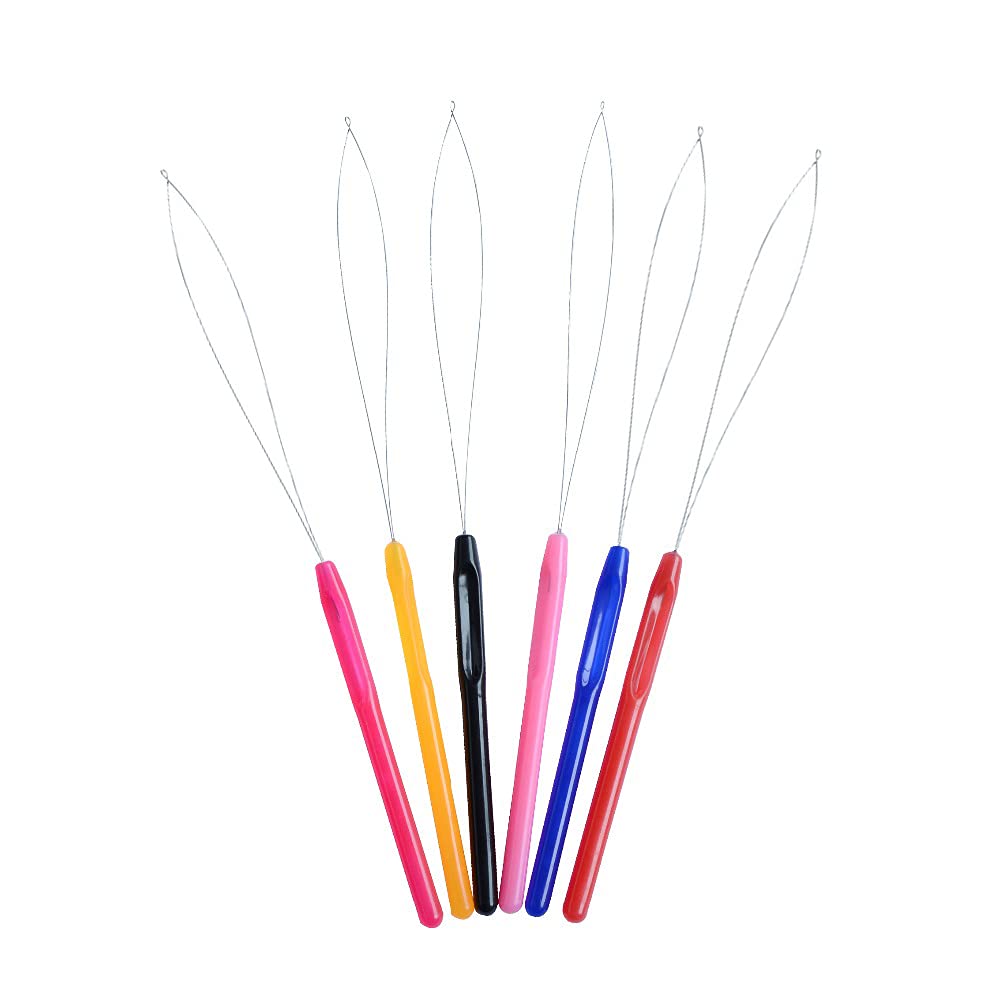 6 Pcs Plastic Hair Extension Loop Needle Threader Pulling Hook Tool Micro Nano Bead Device Tool for Hair Extensions and Feather Extensinos (Multicolored)