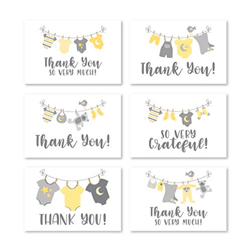 24 Clothesline Baby Shower Thank You Cards With Envelopes, Girl or Boy Sprinkle Thank-You Note, 4x6 Gratitude Card Gift For Guest Pack, Gender Neutral Reveal DIY So Grateful Varied Event Stationery