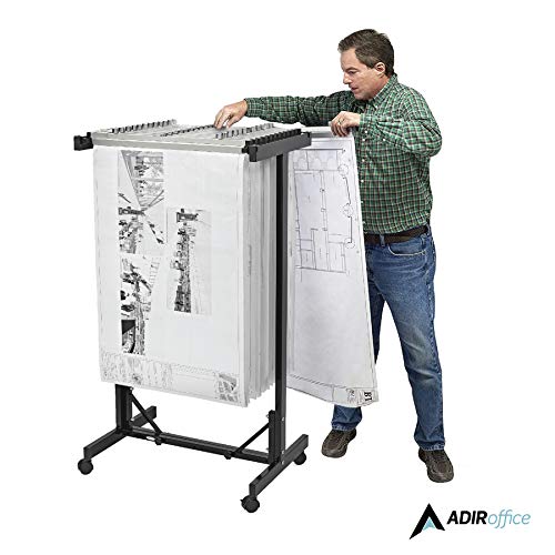 Adir Mobile Blueprint Storage - Horizontally Adjustable Vertical Poster Display Rack/Plans Holder - File Organizer Stand for Home, Office (Black)